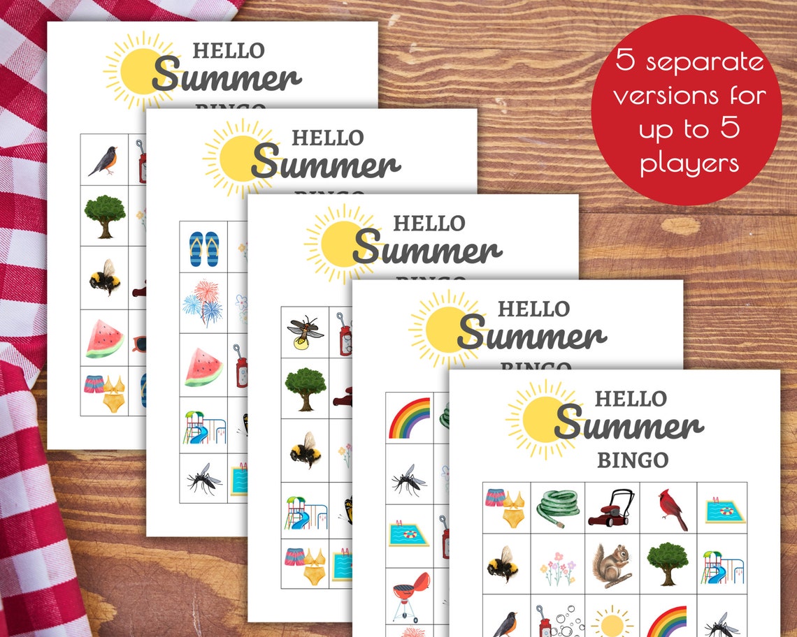Summer Bingo Activity Printable Game Bingo Kids Summer Fun Bingo Game ...