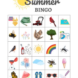 Summer Bingo Activity Printable Game Bingo Kids Summer Fun Bingo Game ...