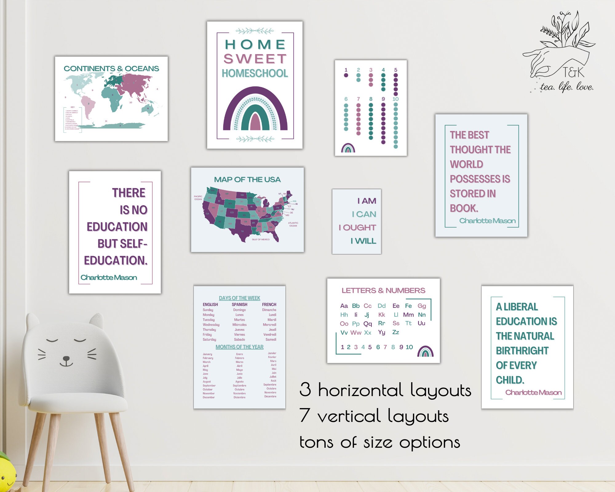 Homeschool Educational Poster Teal Purple Wall Decor Printable ...