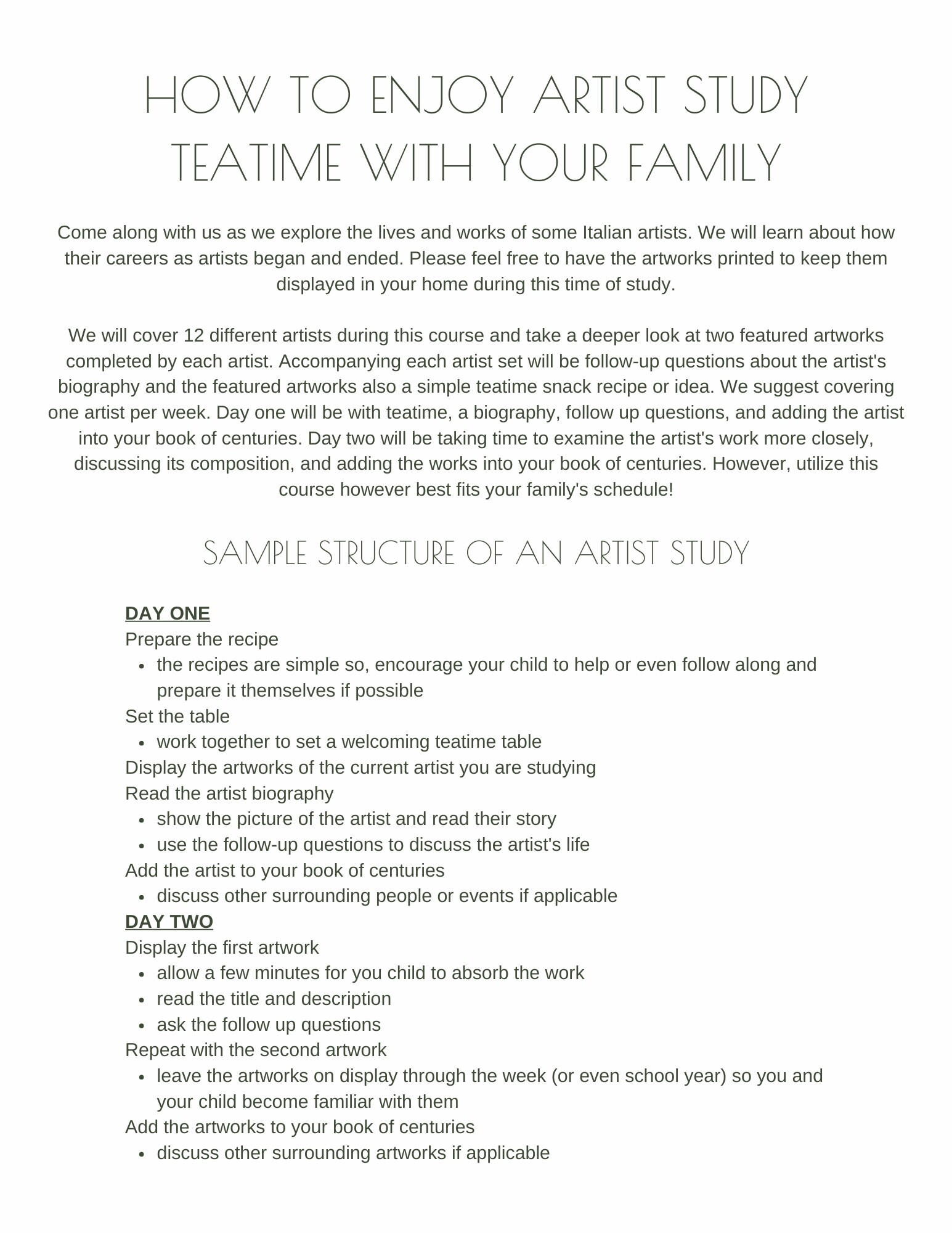 Charlotte Mason Picture Study Homeschool Printable Art Appreciation ...