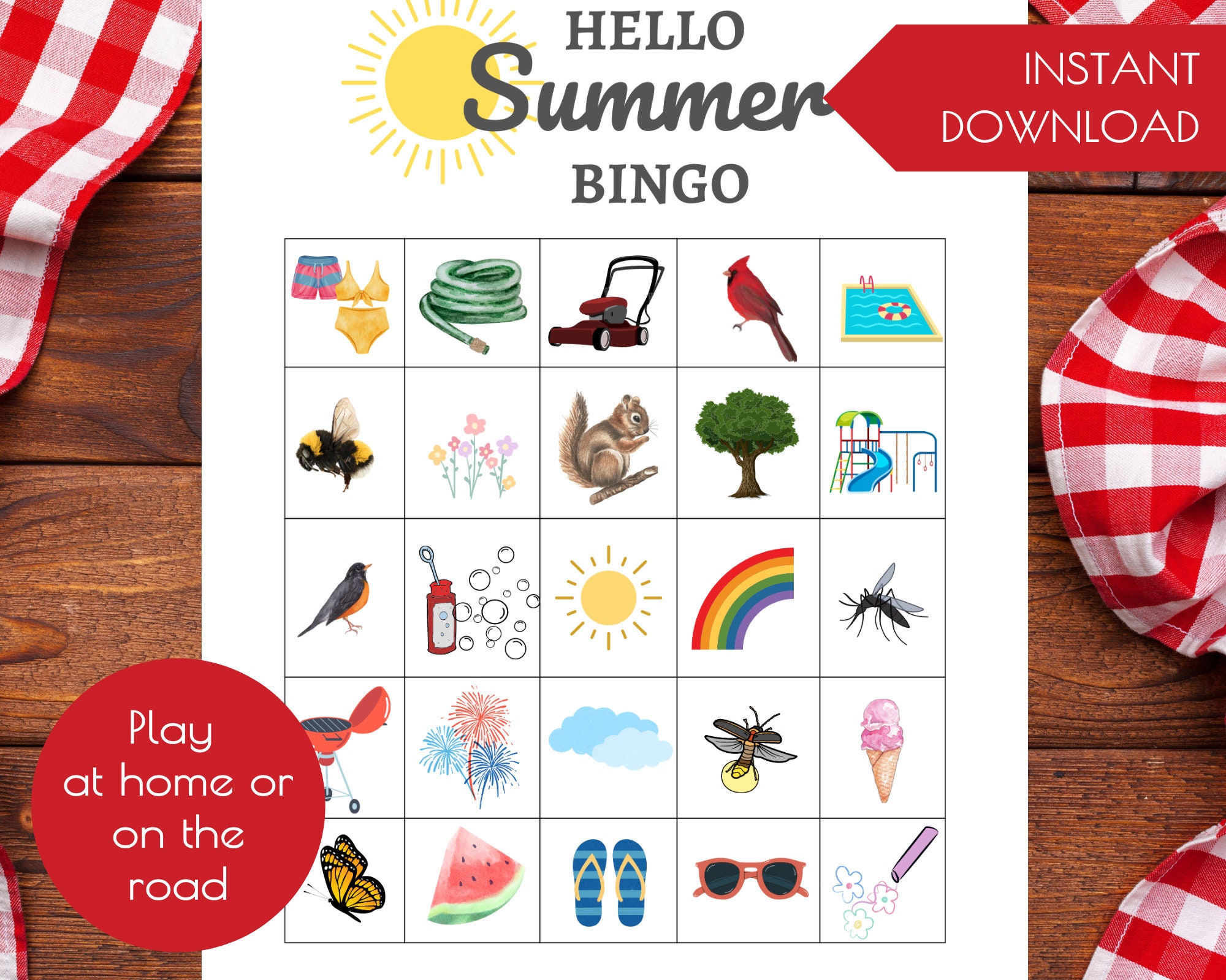 Summer Bingo Activity Printable Game Bingo Kids Summer Fun Bingo Game ...