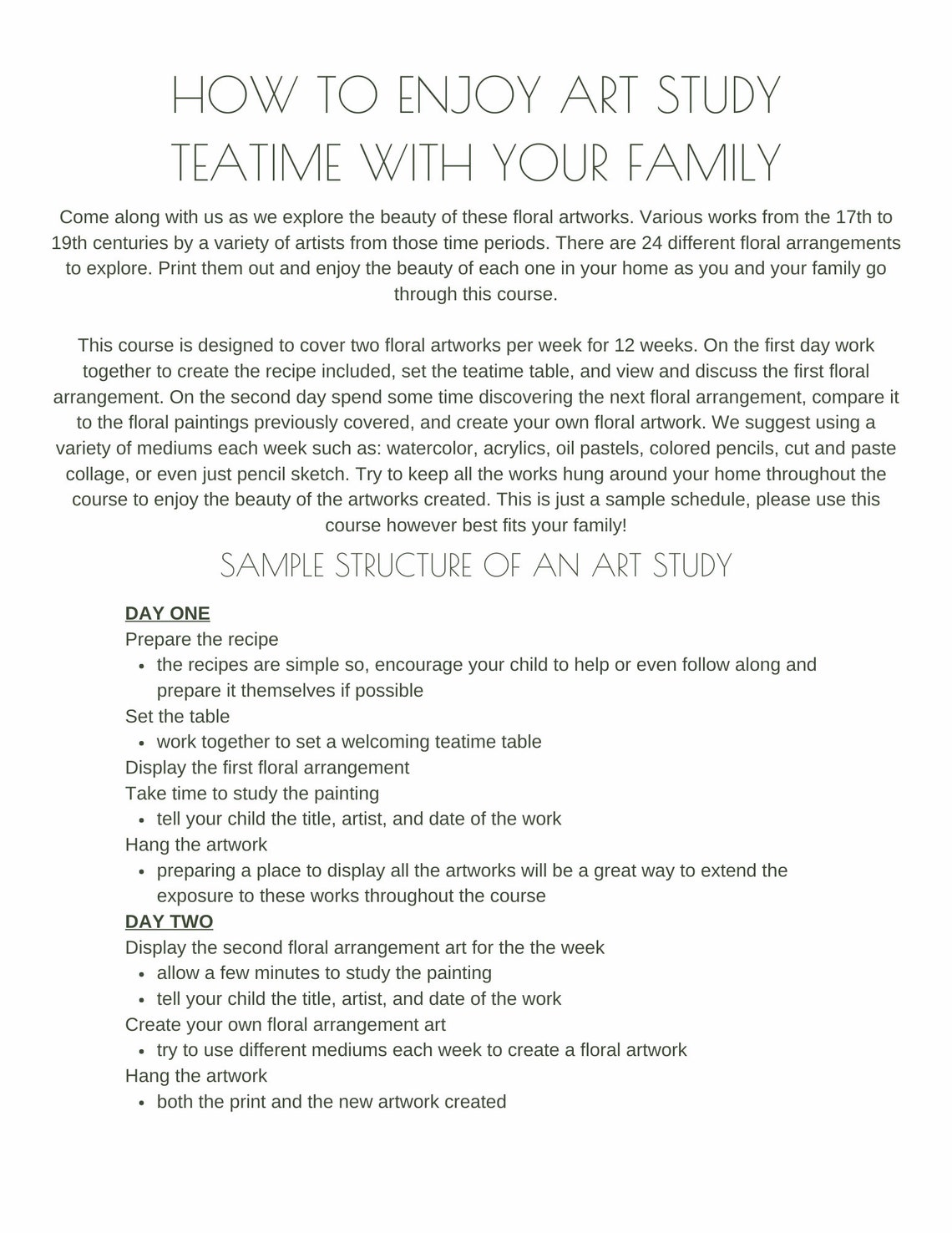 Printable Homeschool Art Study Charlotte Mason Teatime Floral Art Study ...