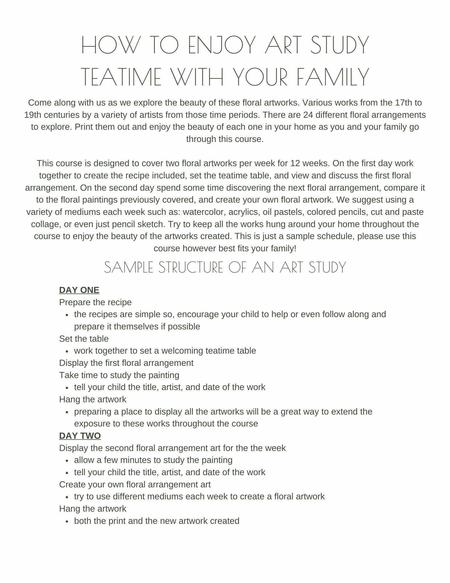 Printable Homeschool Art Study Charlotte Mason Teatime Floral Art Study ...