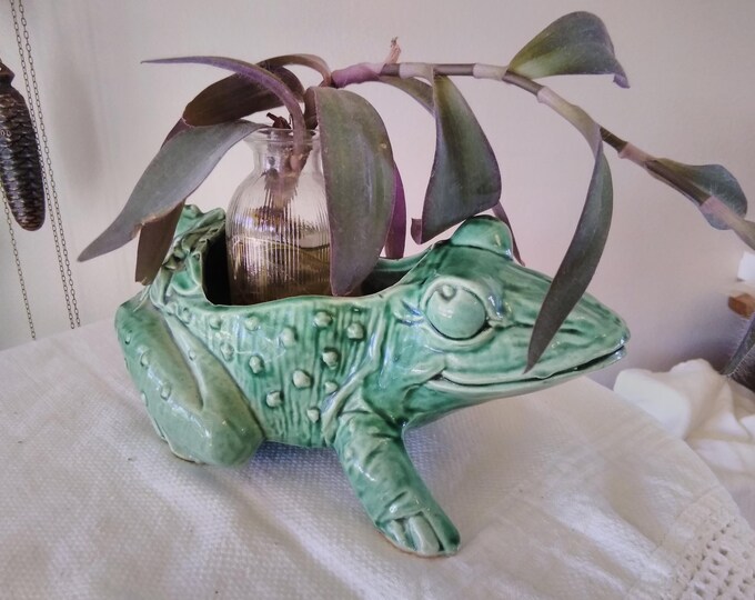 Mccoy Vintage Green Frog Planter, Flower Pot, Cache Pot, Jardinier ...