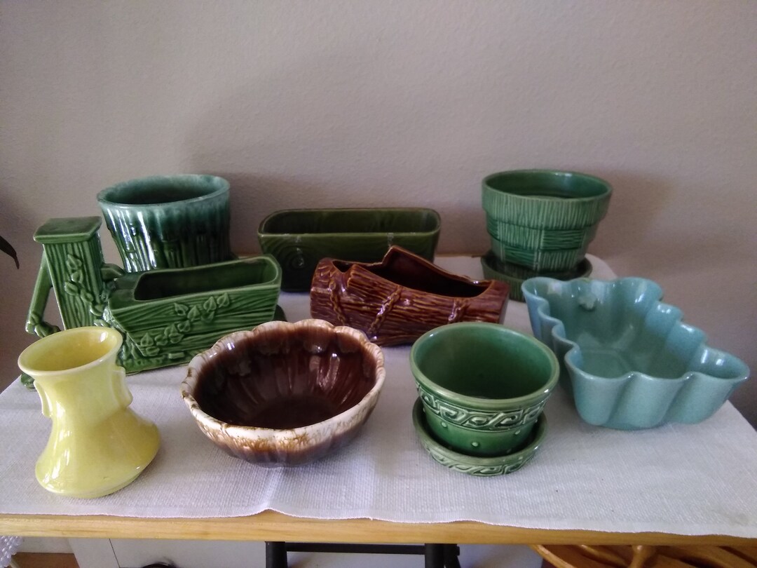 Mccoy Green Pottery Planters in Various Sizes and Shapes, Shawnee Green ...