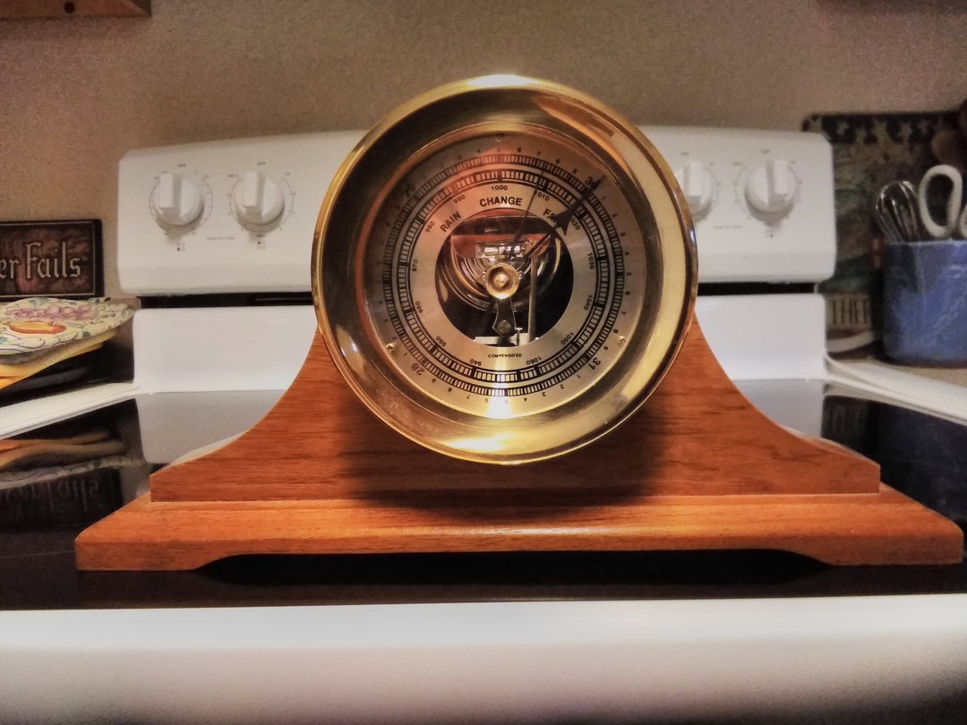 Brass Barometer Marked Compensated, Sits in Wooden Mantel Stand, No ...