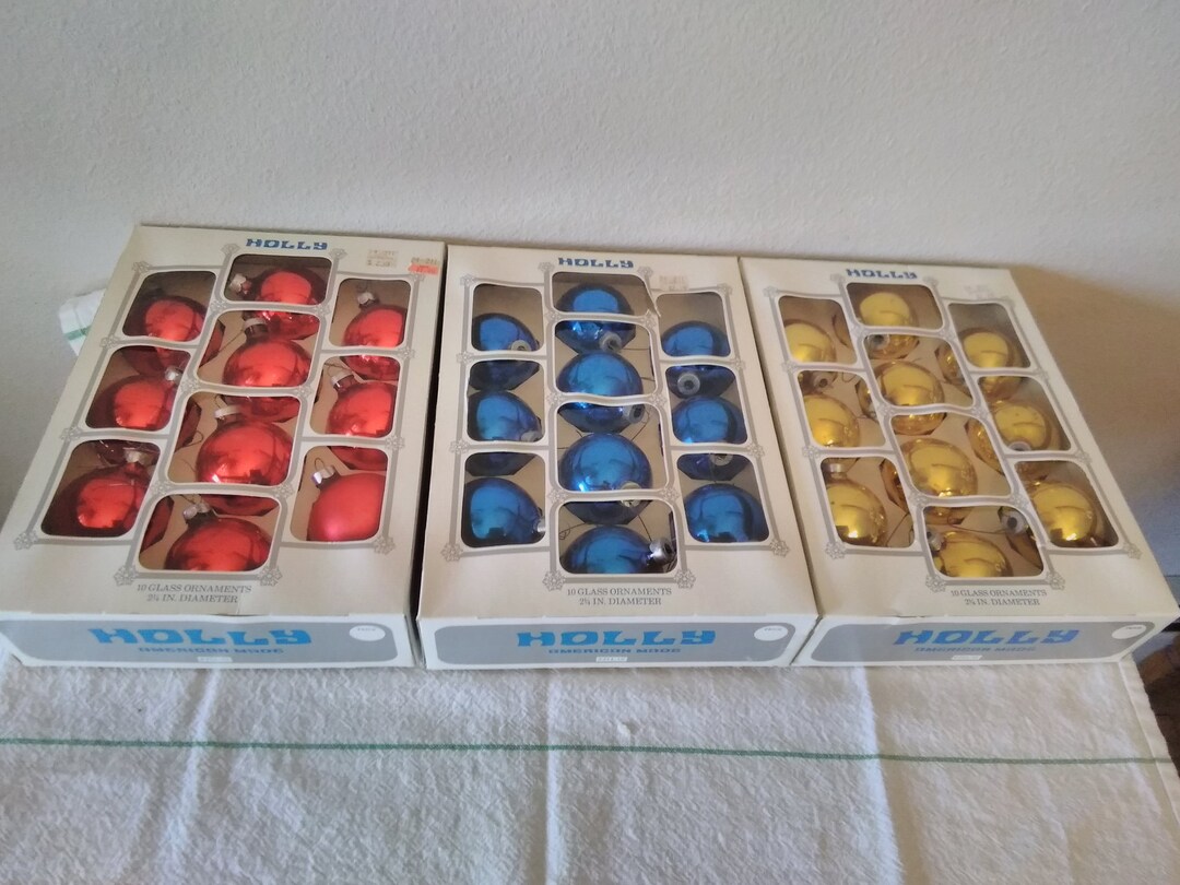 Holly Glass Christmas Ornaments, 2 1/4 Inches Diameter, in Original ...
