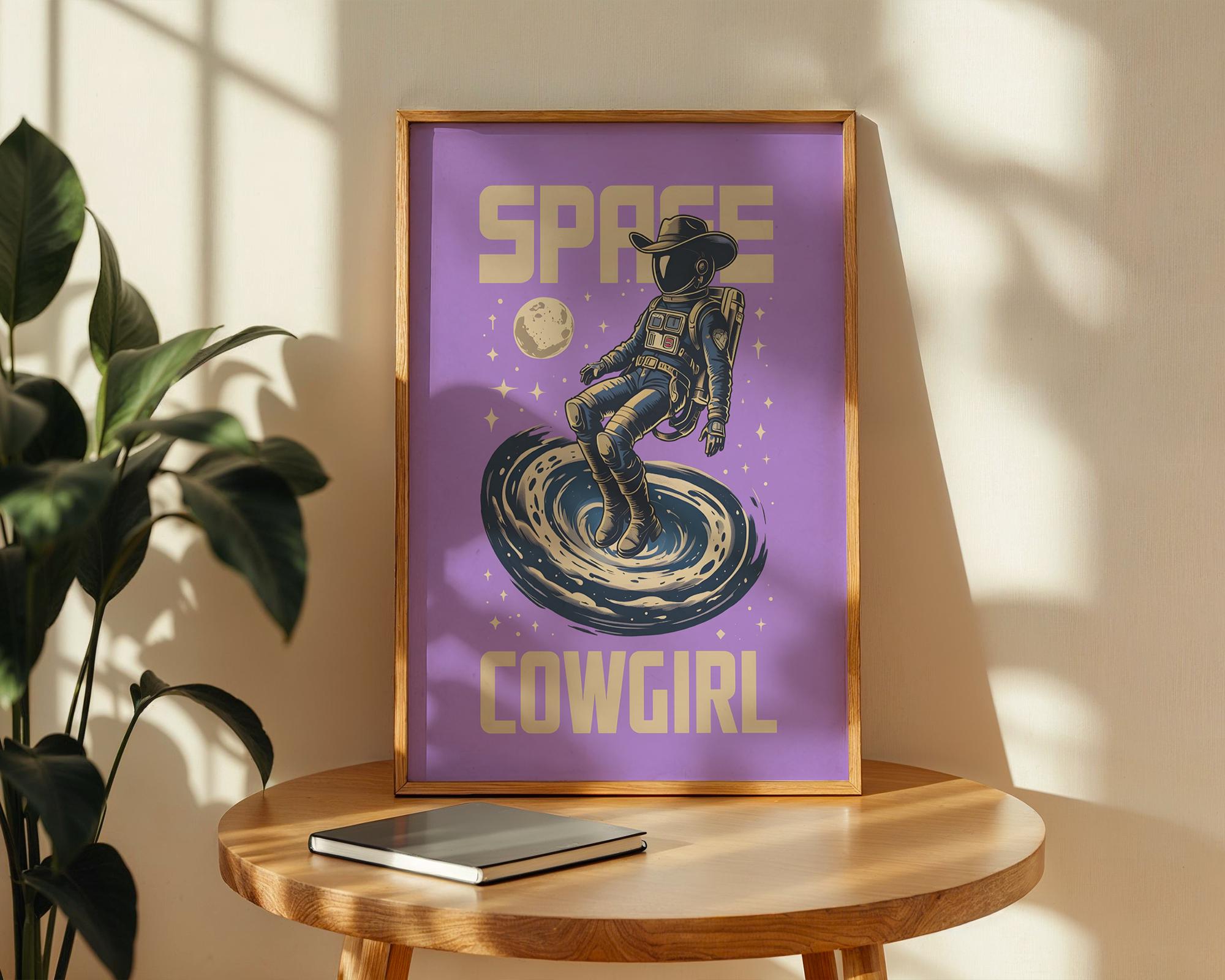Space Cowgirl Retro Vintage Wall Art Cool Decor Western Purple ...