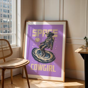 Space Cowgirl Retro Vintage Wall Art Cool Decor Western Purple ...