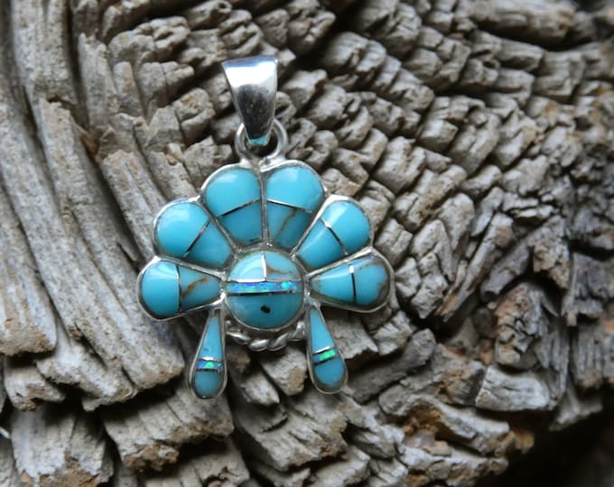 Gorgeous Zuni Sun God Blue Turquoise Gemstone Mix & Opal Inlayed ...
