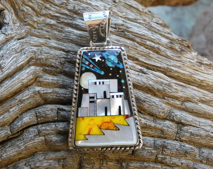 Old Pueblo Night Sky Stars Saturn Handcrafted Micro Inlayed Colorful ...