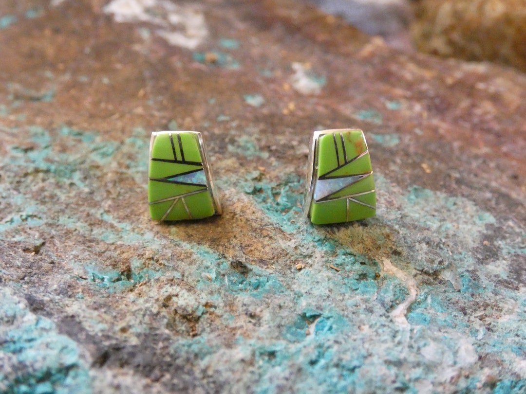 Nice Green Gaspeite With Opal Gemstone Petite Post Handcrafted ...