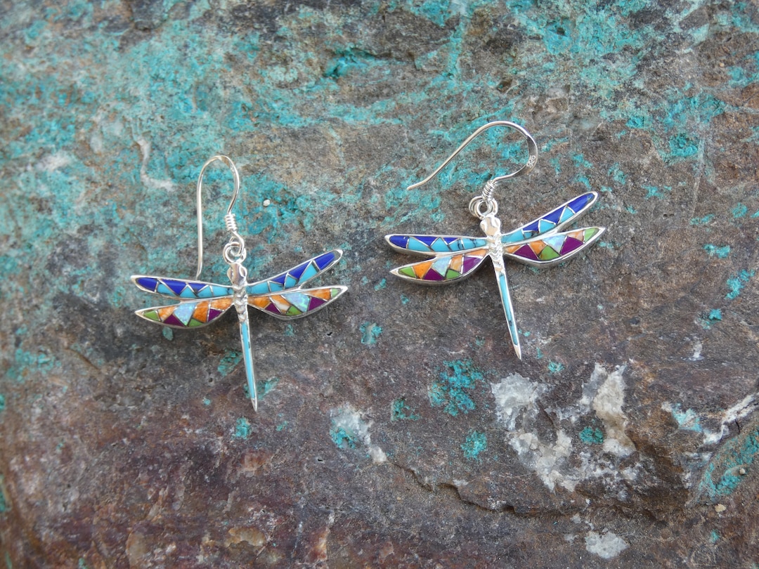Dragonfly Vibrant Multi Gemstone Mix & Opal Inlay Sterling Silver 925 ...