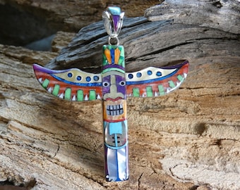 Totem Pole Micro Inlayed Very Detailed With Faces Multi Gemstone & Fire ...