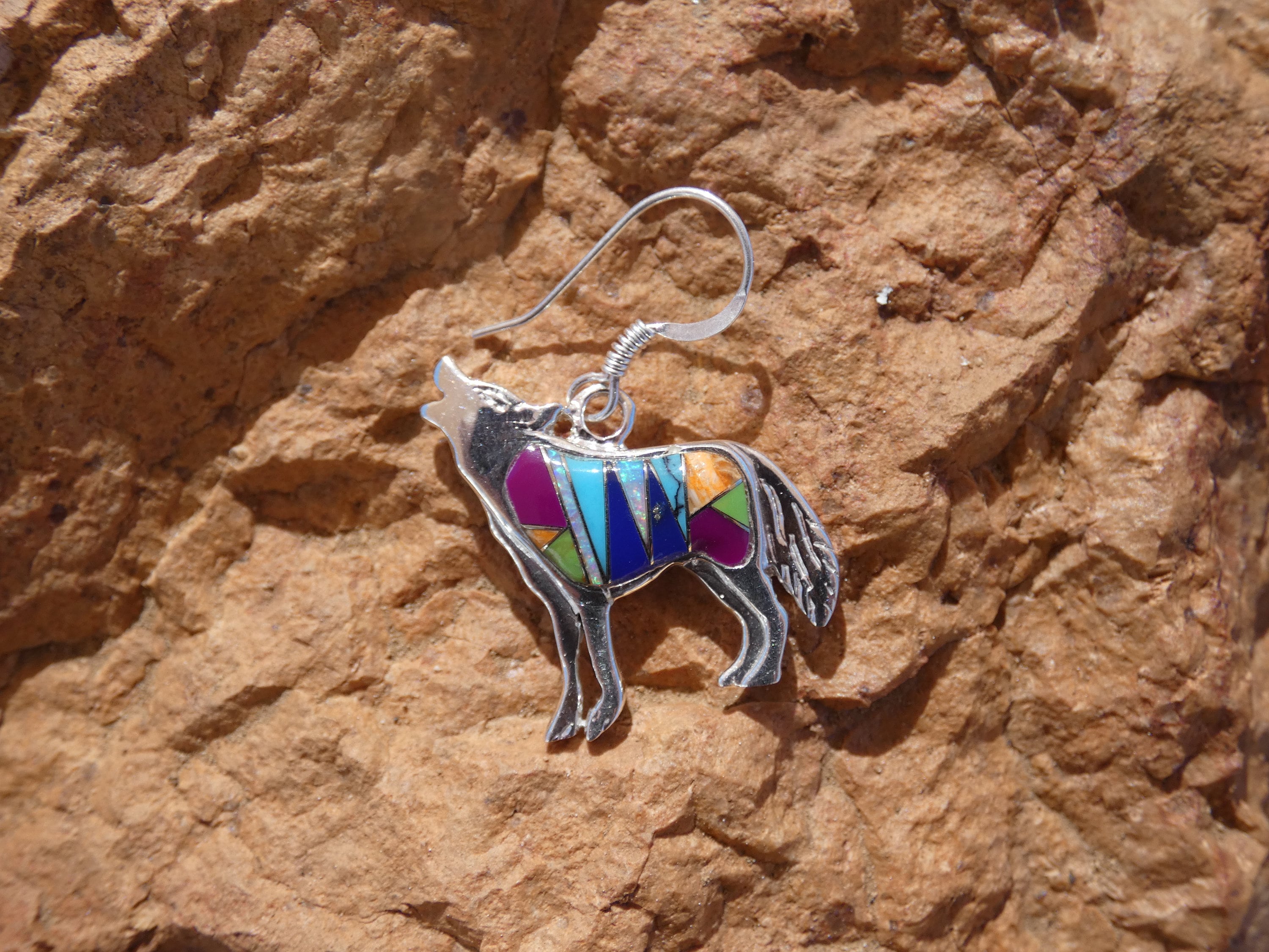 Howling Wolf Dog Coyote Sterling Silver 925 Southwestern Colorful Multi ...