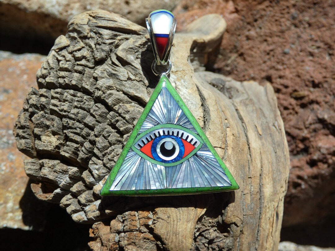 All Seeing Eye Egyptian Pyramid Protection Wisdom Multi Gemstone Micro ...
