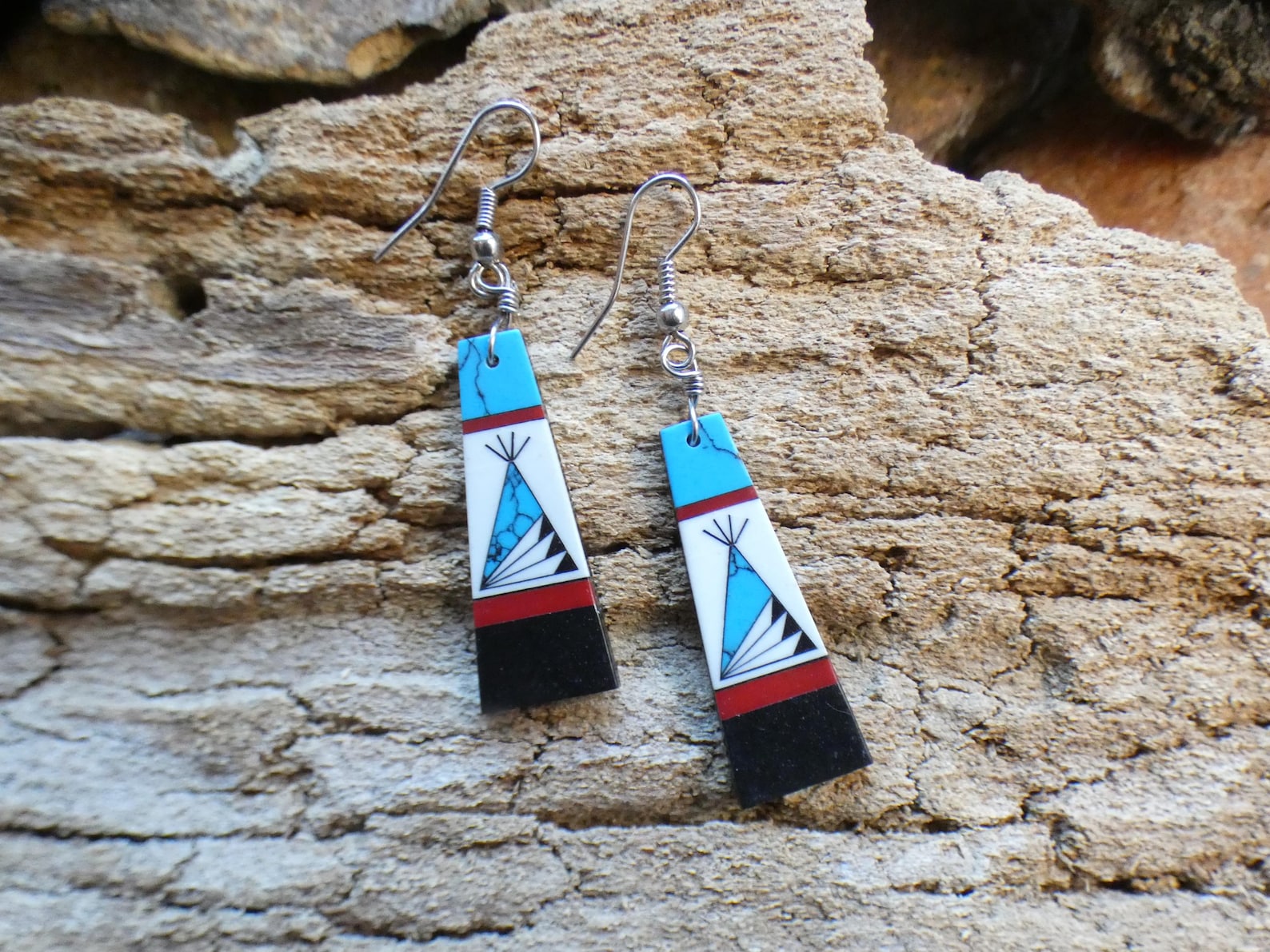 Native American Handmade Polished Slab Southwest Teepee Multi Gemstone ...