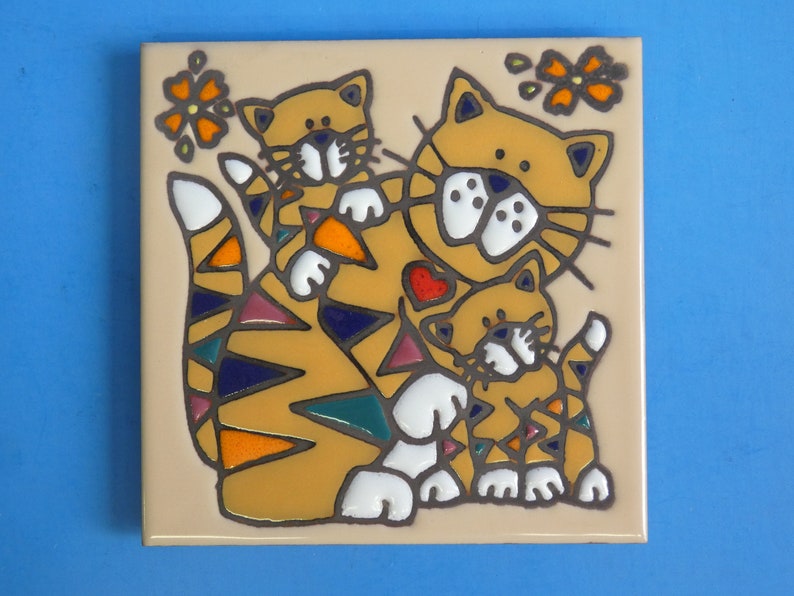 Ceramic Art Tile 6x6 Cute Colorful Kitty Cat - Etsy