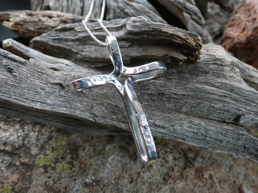 Hammered Eternity Cross Handcrafted in USA Sterling Silver 925 Pendant ...