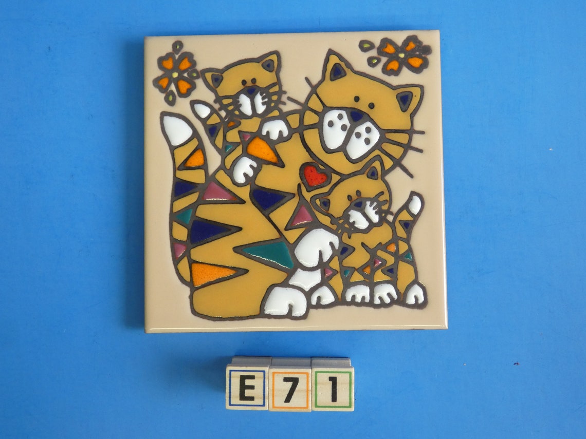 Ceramic Art Tile 6x6 Cute Colorful Kitty Cat - Etsy
