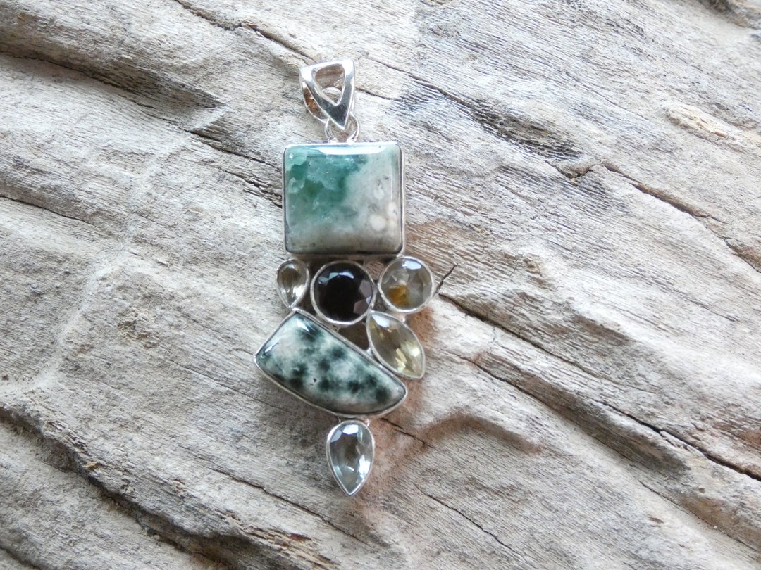 Unique Emerald Green Fuchsite Jasper, Quartz, Citrine Sterling Silver ...