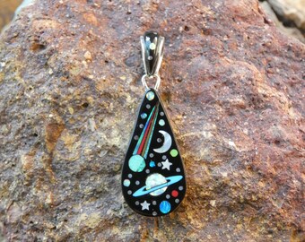 Galaxy Night Sky Fire Opal Saturn Stars Moon Planets Micro Inlay ...