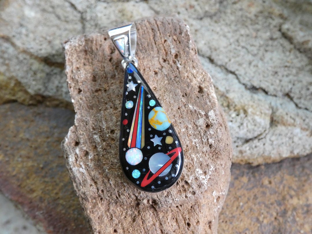 Galaxy Night Sky Vibrant Saturn Stars Planets Micro Inlay Handmade ...