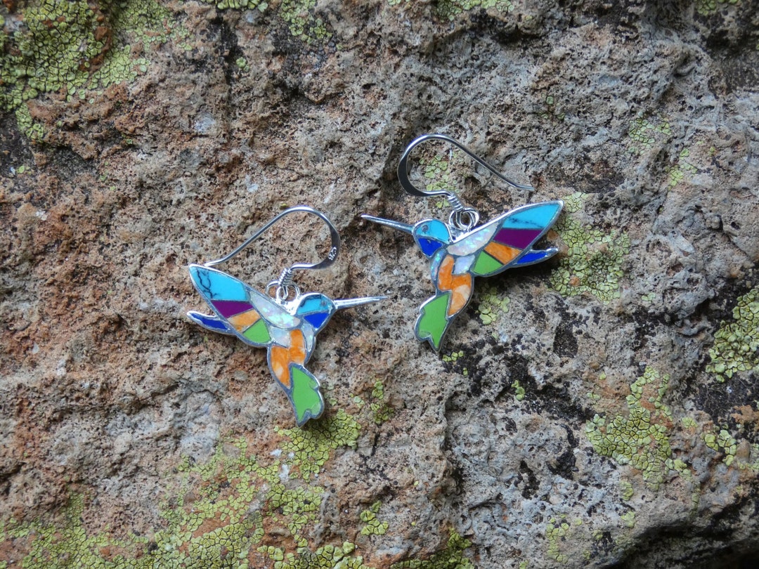 Colorful Multi Gemstone & Opal Hummingbird Southwestern Sterling Silver ...