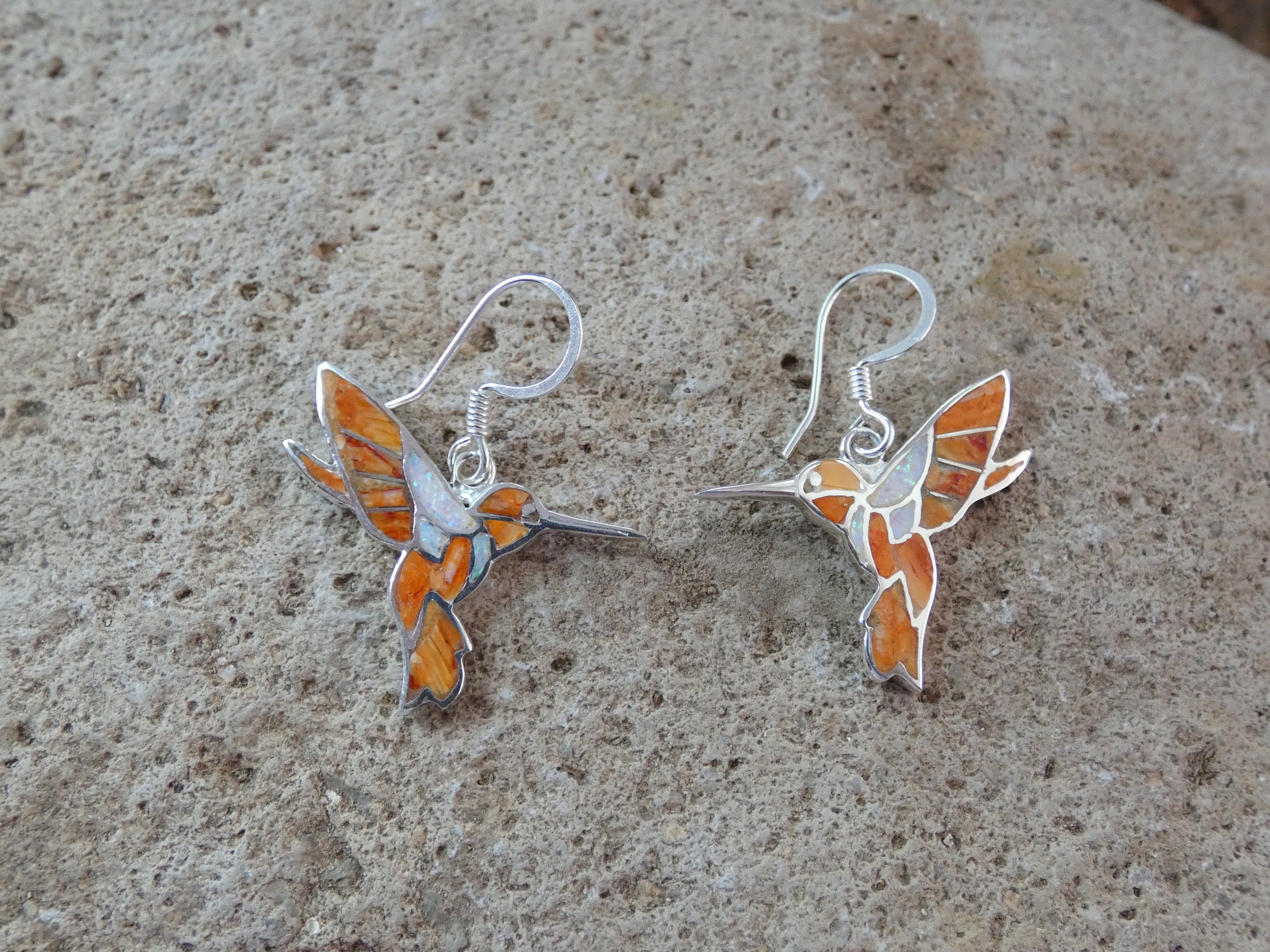 Spiny Oyster & Opal Hummingbird Southwestern Sterling Silver Gemstone ...