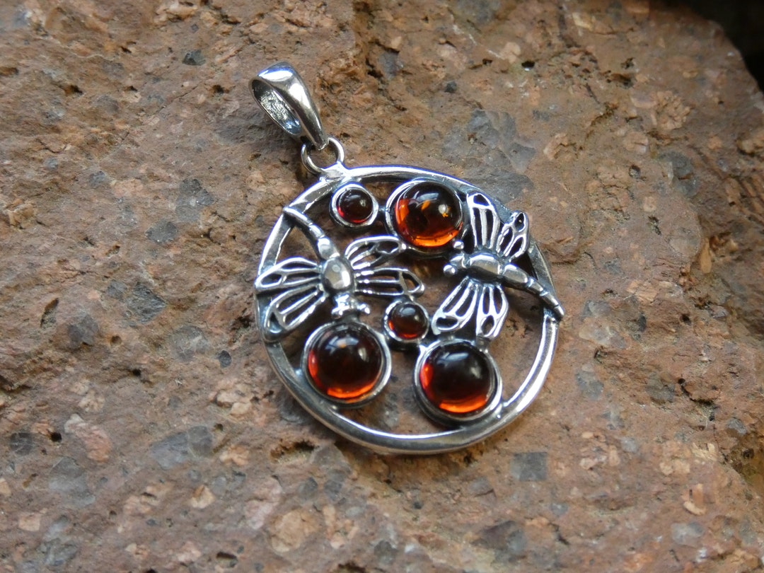 Dragonfly Nice Rich Brown Amber Gemstone Sterling Silver 925 Pendant ...