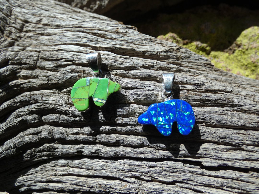 Double Sided Native American Bear Symbol Sterling Silver Gaspeite ...