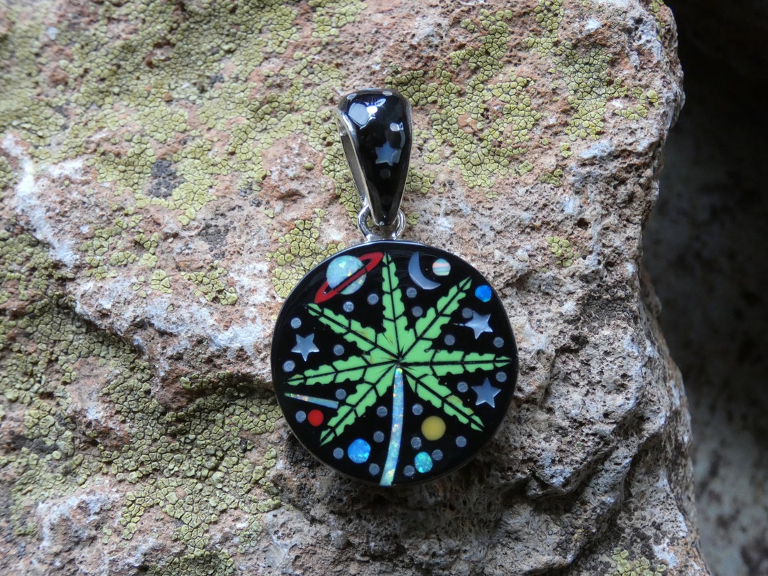 Handcrafted Marijuana Pot Leaf 420 Cannabis Stars Moon Galaxy Night Sky ...