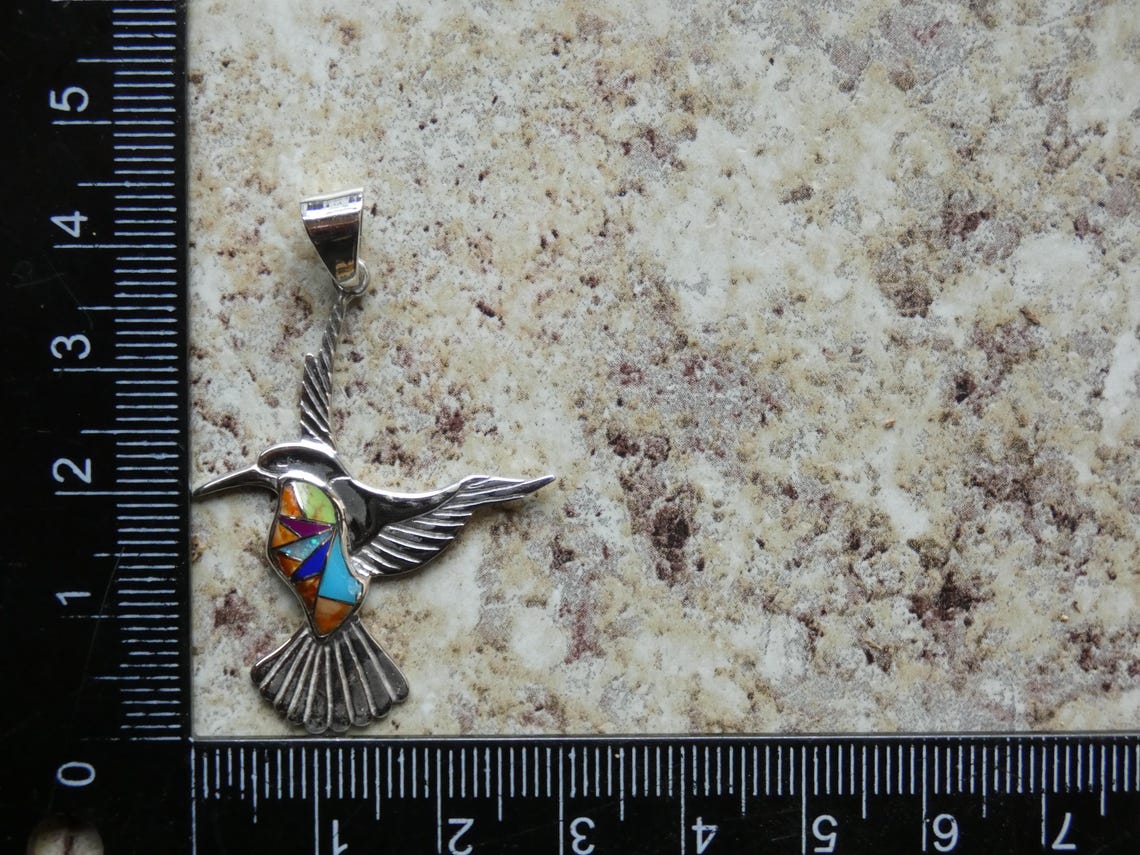 Hummingbird in Flight Multi Color Gemstone & Opal Inlay Sterling Silver ...
