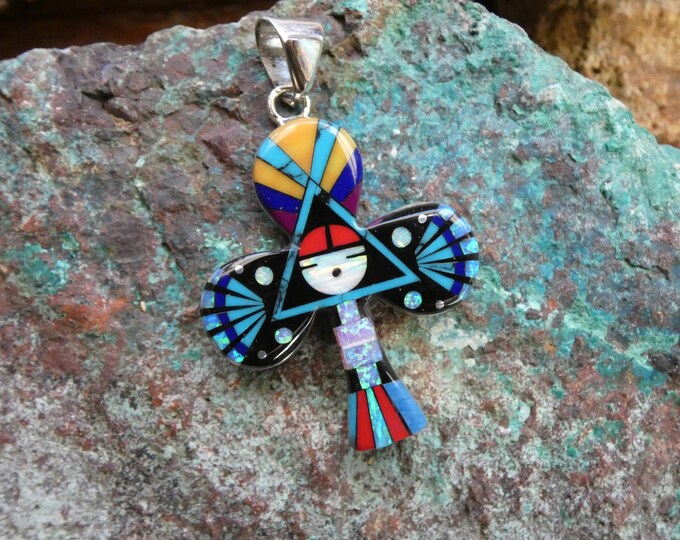 Southwestern Zuni Sun God Sunface Design Handmade Multi Gemstone Fire ...