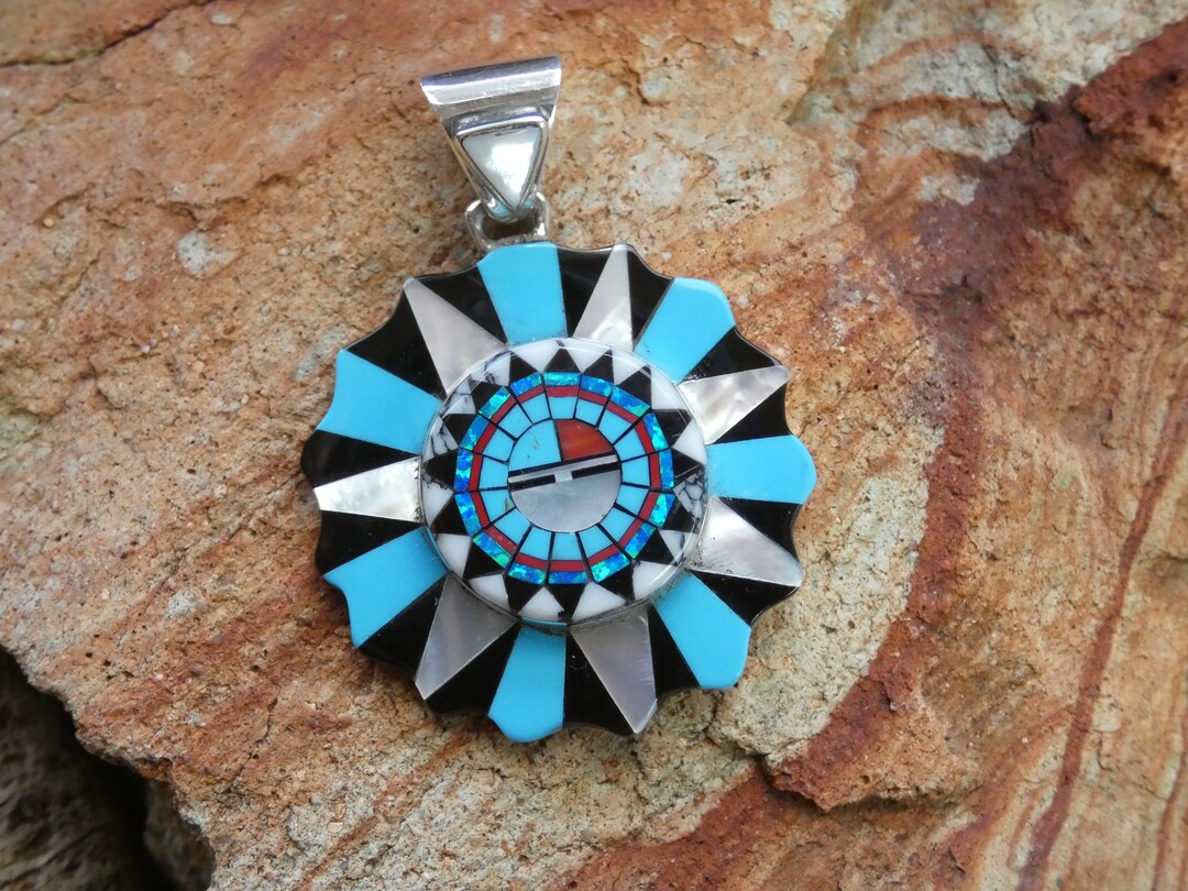 Zuni Sun God Multi Gemstone Buffalo Turquoise Onyx Opal Handcrafted ...