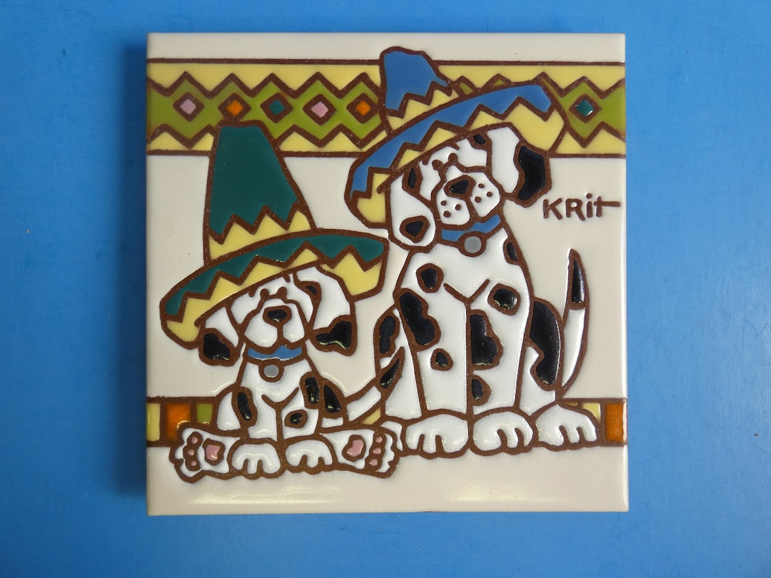 Ceramic Art Tile 6x6 Cute Colorful Puppy Dogs With Sombrero Hats ...