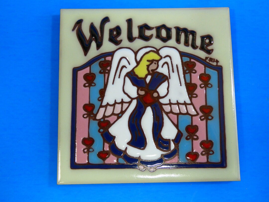 Ceramic Art Tile 6"x6" Welcome Sign Angel of Love and Hope Holding A ...