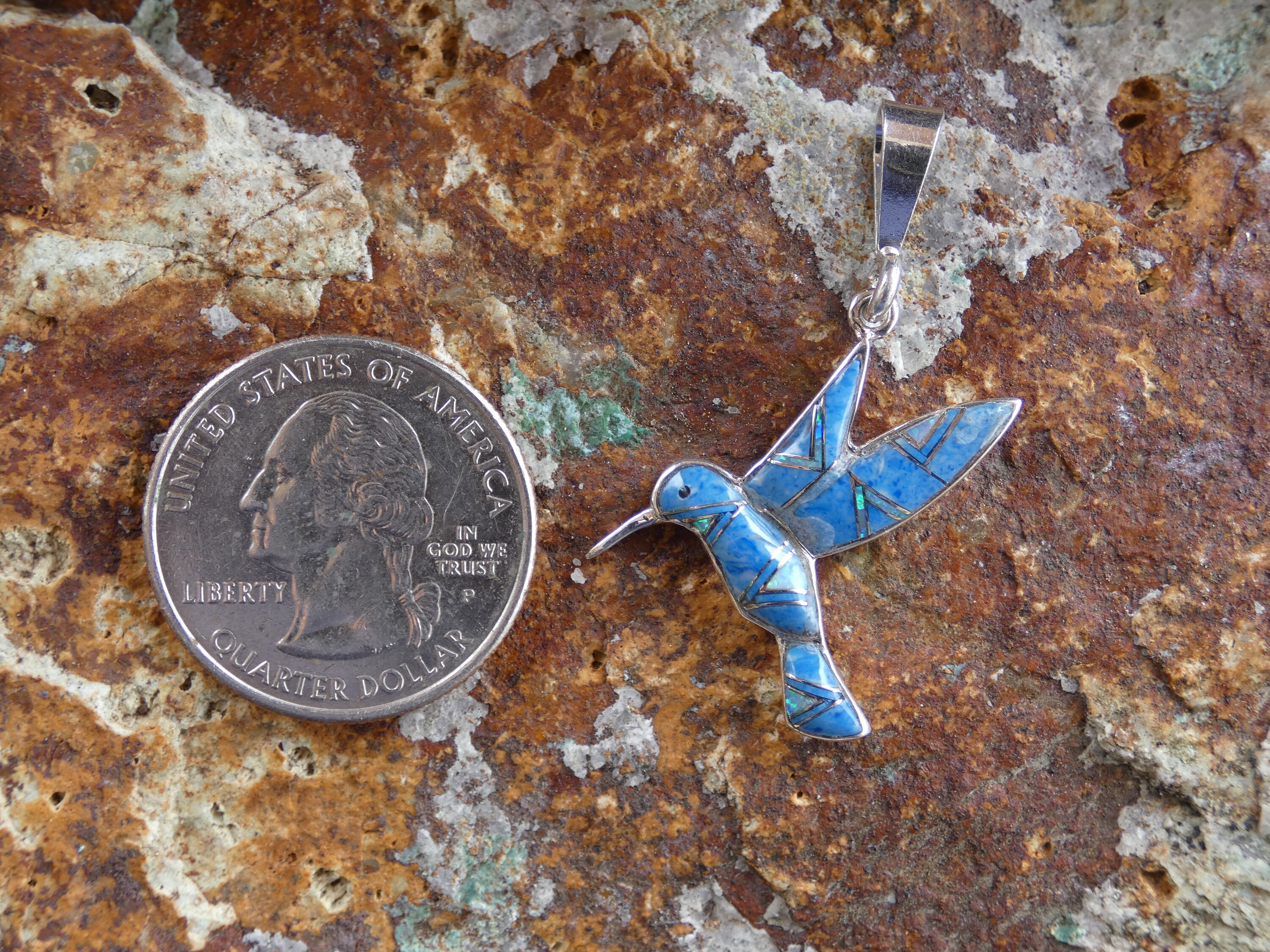 Hummingbird Southwestern Sterling Silver Pendant Denim Blue - Etsy