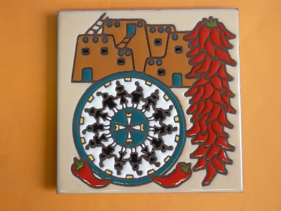 Ceramic Art Tile 6"x6" Southwestern Old Pueblo Village Red Chiles ...