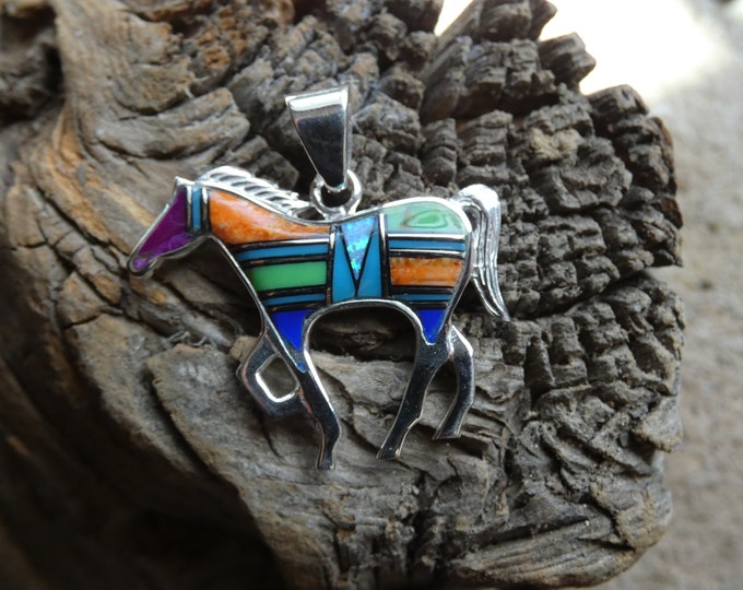 Horse Pony Stallion Southwestern Western Sterling Silver 925 Colorful ...