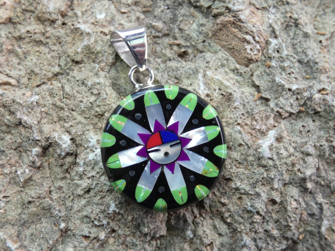 Zuni Sun God Southwestern Handcrafted Multi Gemstone Fire Opal Micro ...