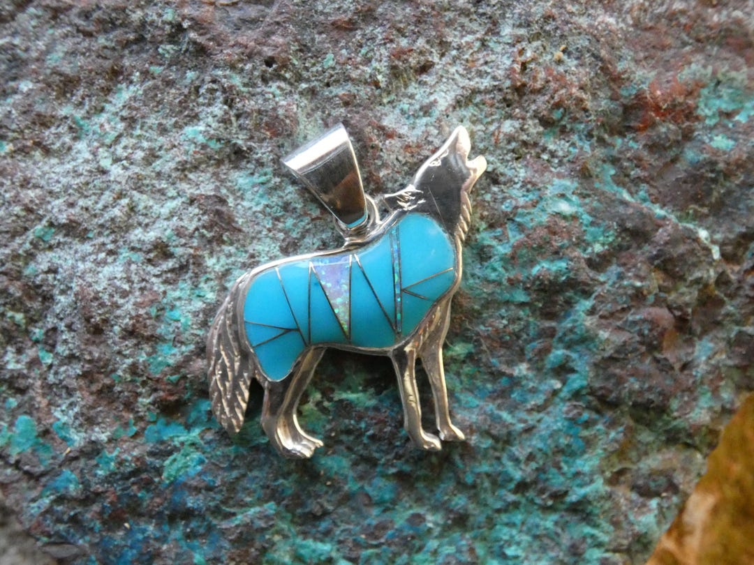 Southwestern Howling Wolf Dog Coyote Sterling Silver 925 Turquoise ...
