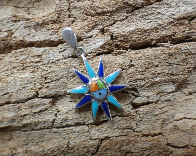 Zuni Sun God Petite Small Pendant Southwestern Handcrafted Sterling ...