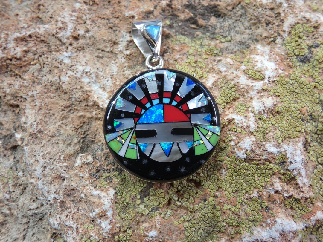 Zuni Sun God Gorgeous Colors Handcrafted Multi Gemstone Fire Opal Micro ...