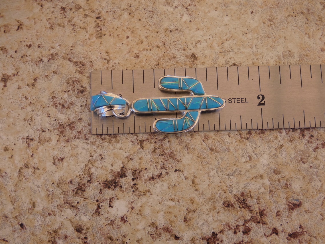 Saguaro Cactus Sterling Silver 925 Blue Turquoise Gemstone Highlighted ...