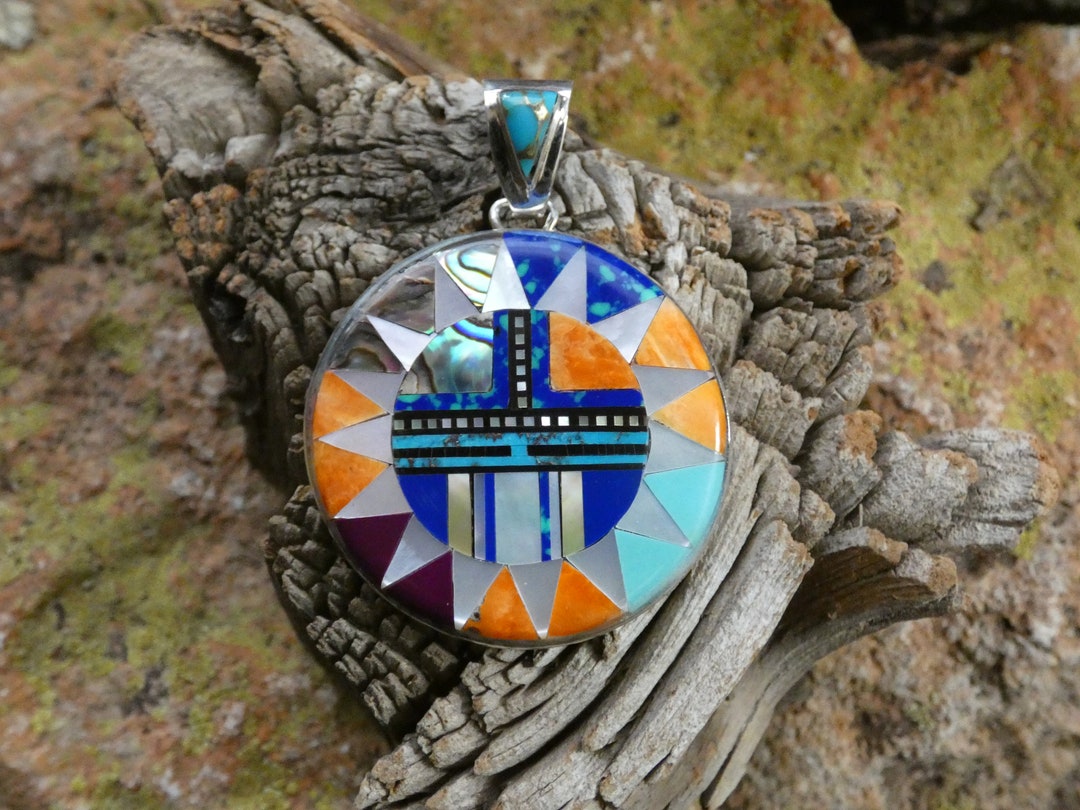 Gorgeous Multi Color Native American Symbol Zuni Sun Face Handcrafted ...