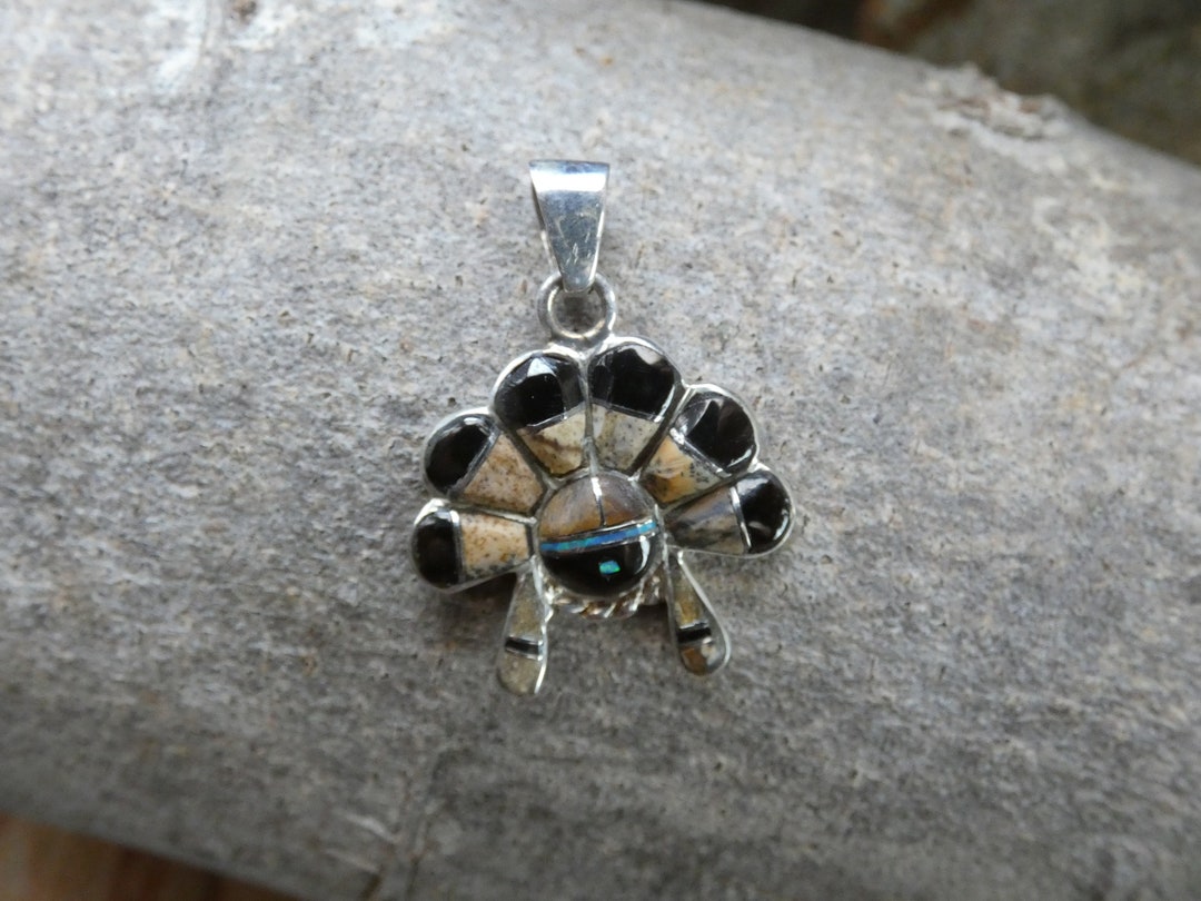 Gorgeous Zuni Sun God Tiger's Eye Onyx Gemstone & Opal Inlayed Pendant ...