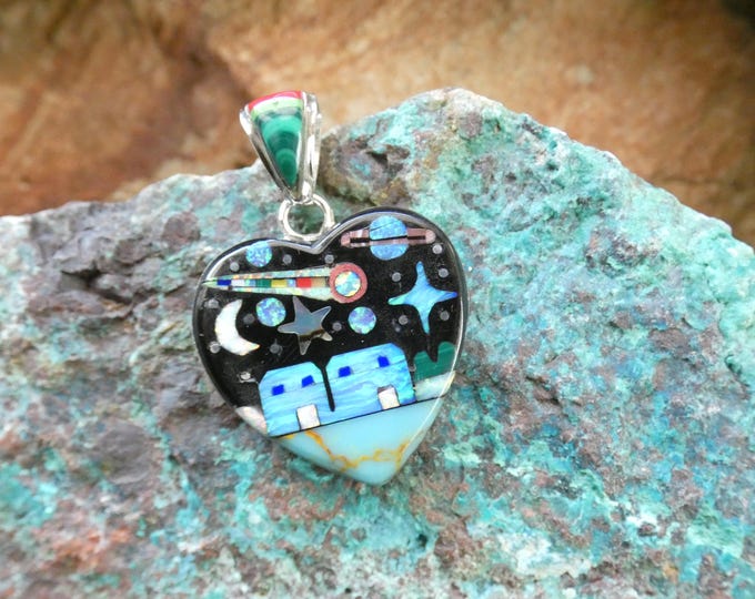 Old Pueblo Galaxy Night Sky Heart Design Handmade Gemstone Fire Opal ...