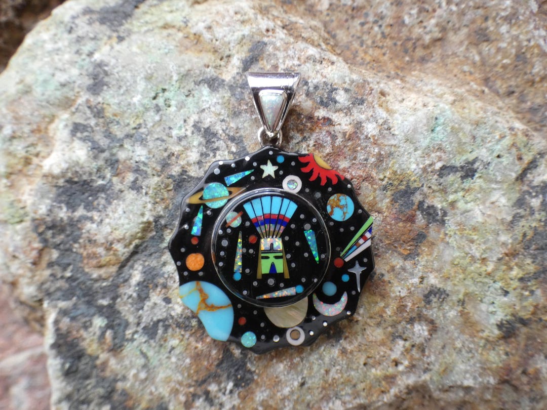 Zuni Sun Face God Multi Gemstone & Vibrant Blue Fire Opal Handcrafted ...