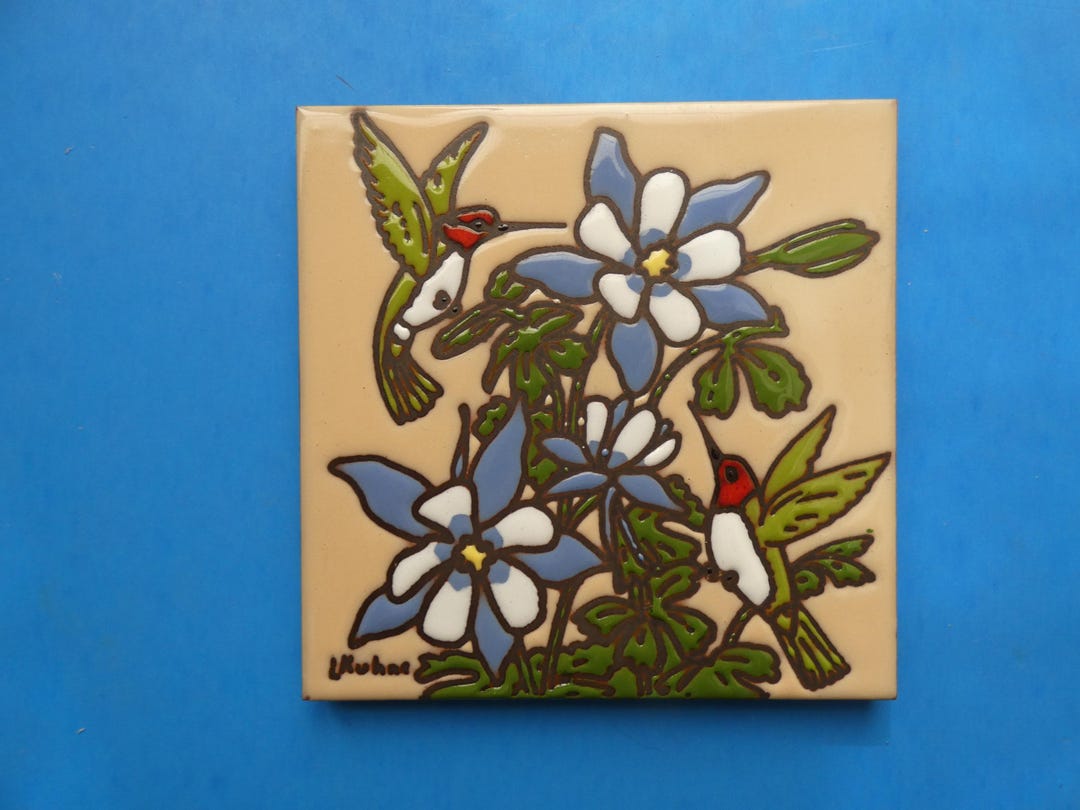 Ceramic Art Tile 6"x6" Hand Painted Flowers With Vibrant Hummingbirds ...